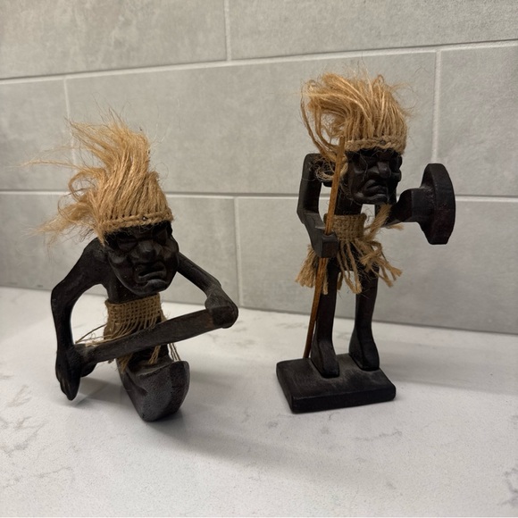 Accents | Vintage African Wood Hand Carved Tiki Men Tribal Folk Art ...